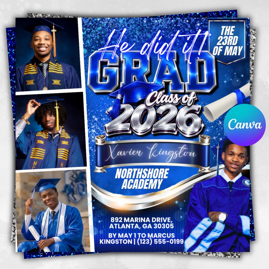 Graduation Flyer 2026 Blue Graduation Invitation Canva Template High ...