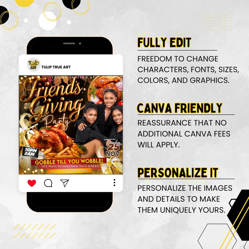 Friendsgiving Flyer Template | Canva Editable | Thanksgiving Party ...