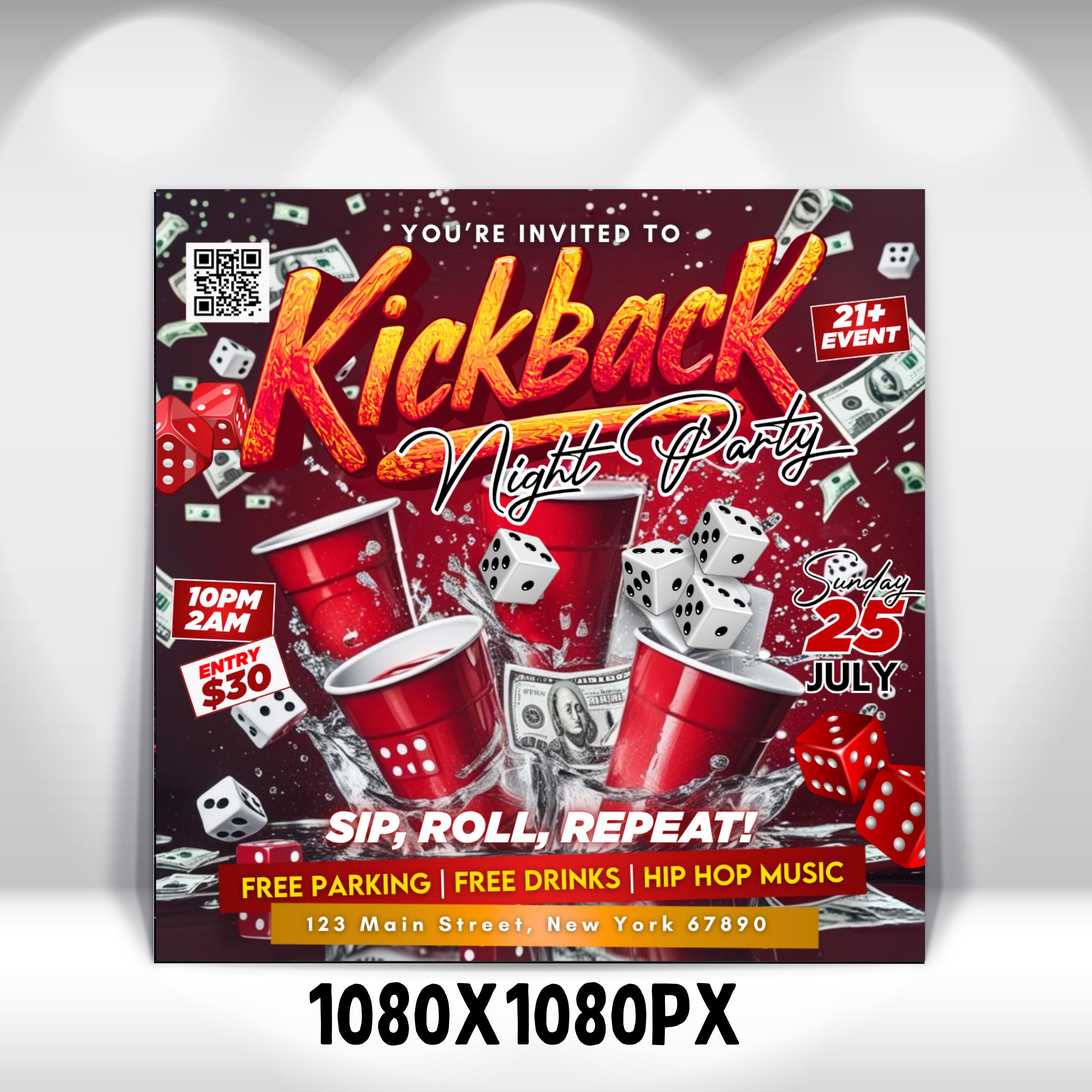 Editable Kickback Party Flyer: Club DJ Invite (1080x1080 Px Canva ...