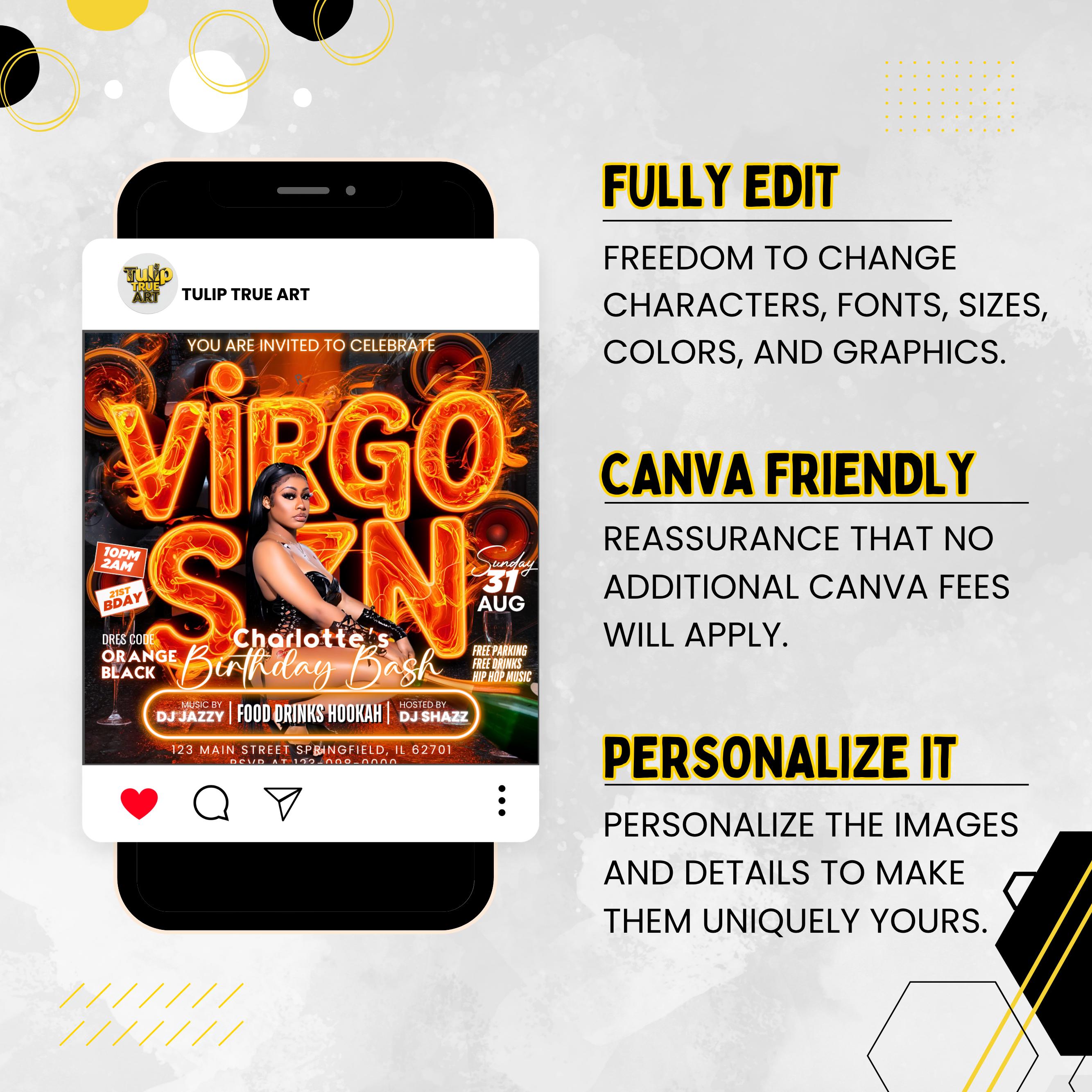 Virgo Birthday Flyer, Birthday Girl, Happy Birthday Flyer, Virgo Season ...