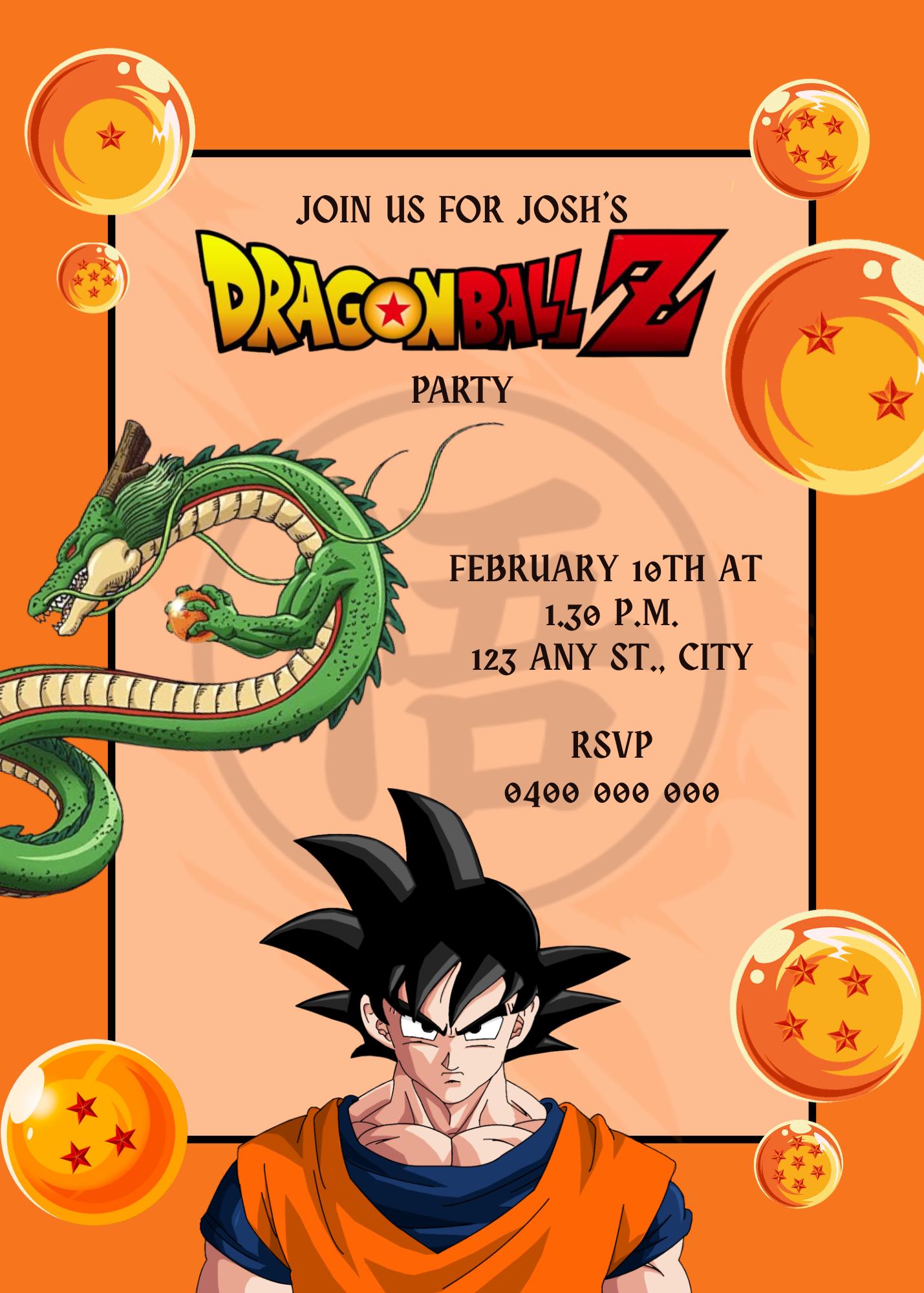 Dragon Ball Z Goku Kids Editable Birthday Invitation - Etsy