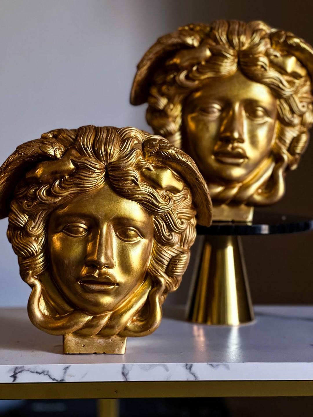 Medusa Bookend – Hand-painted Gold & Silver Gypsum Sculptures, Bold ...