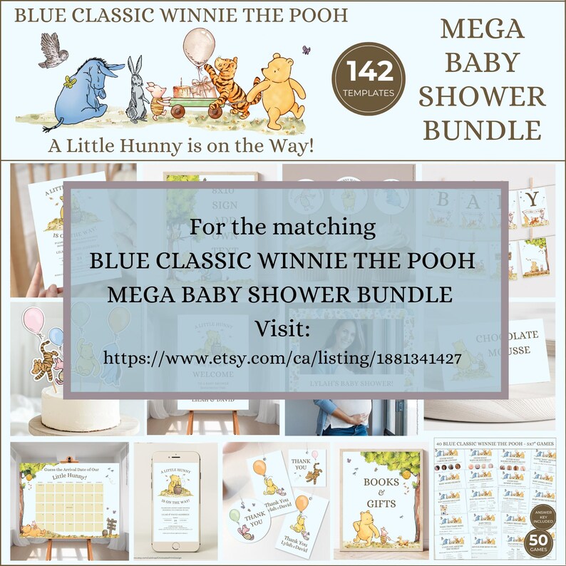 Blue Classic Winnie the Pooh Baby Shower Game - Find the Guest Bingo ...