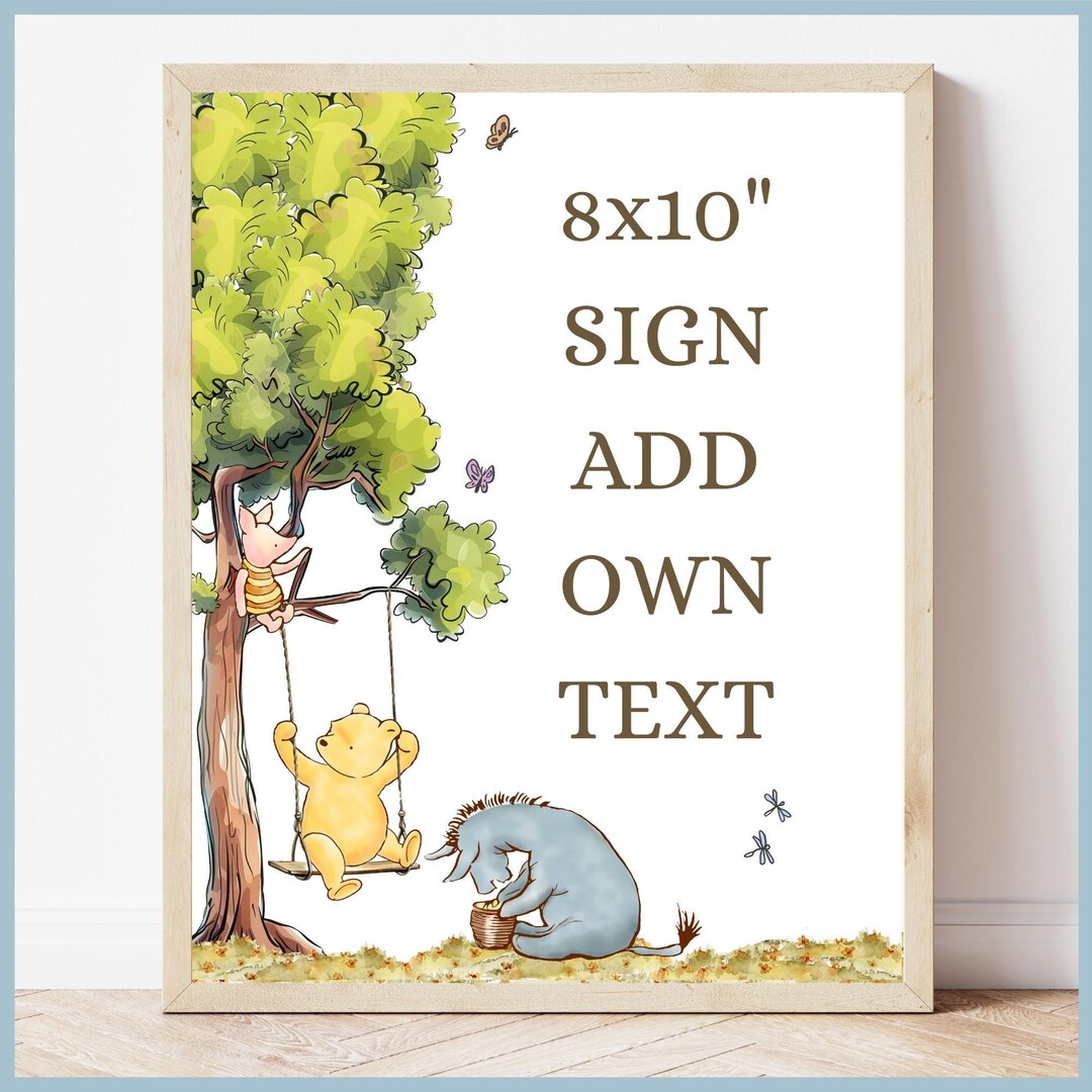White Classic Winnie the Pooh Baby Shower Custom Sign Printable ...