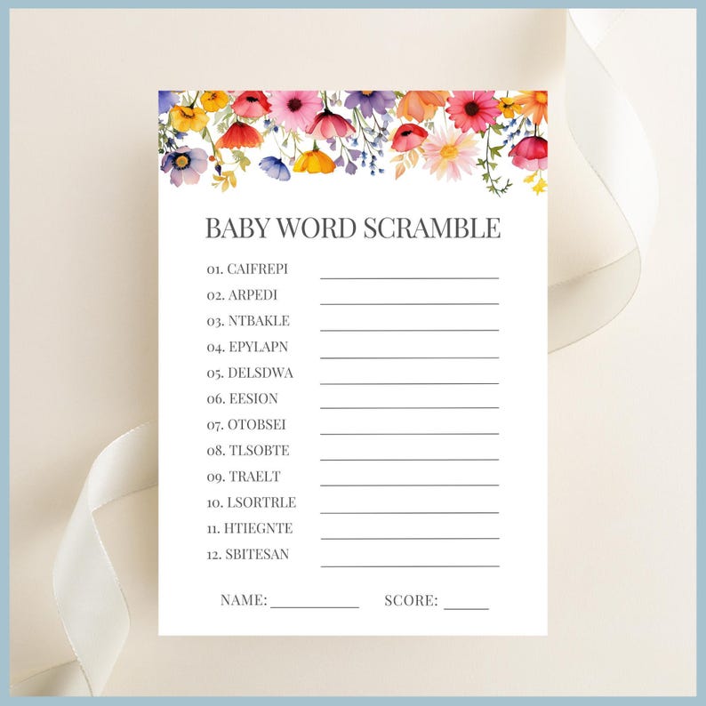 Baby in Bloom Theme Baby Shower Game - Baby Word Scramble Set Printable ...