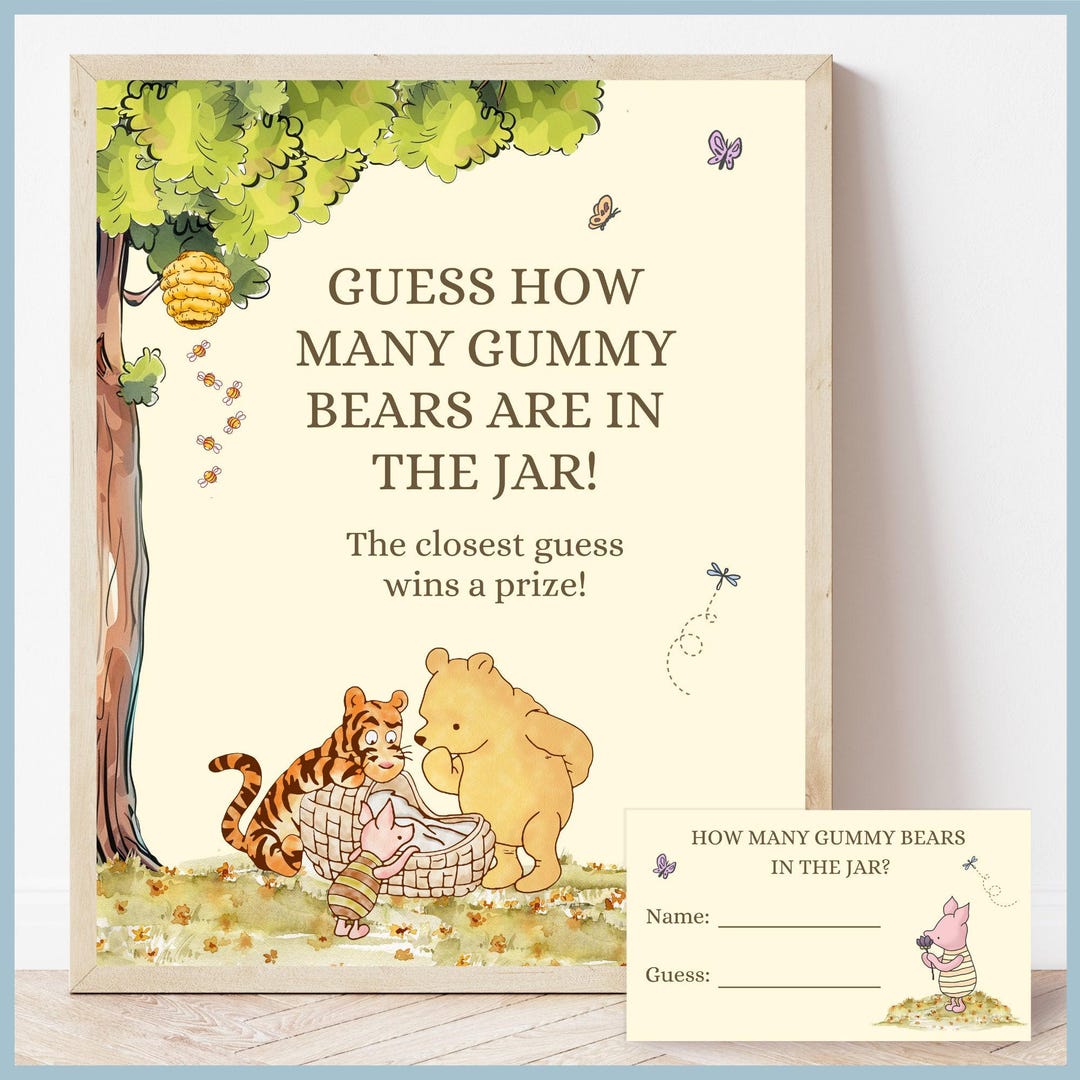 Classic Winnie the Pooh Baby Shower Guess How Many Gummy Bears Sign ...