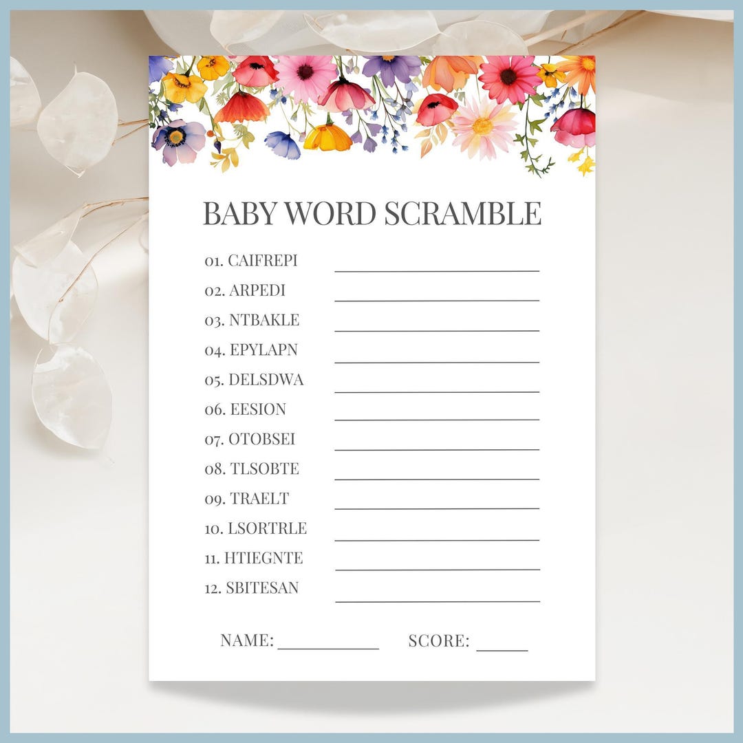 Baby in Bloom Theme Baby Shower Game - Baby Word Scramble Set Printable ...
