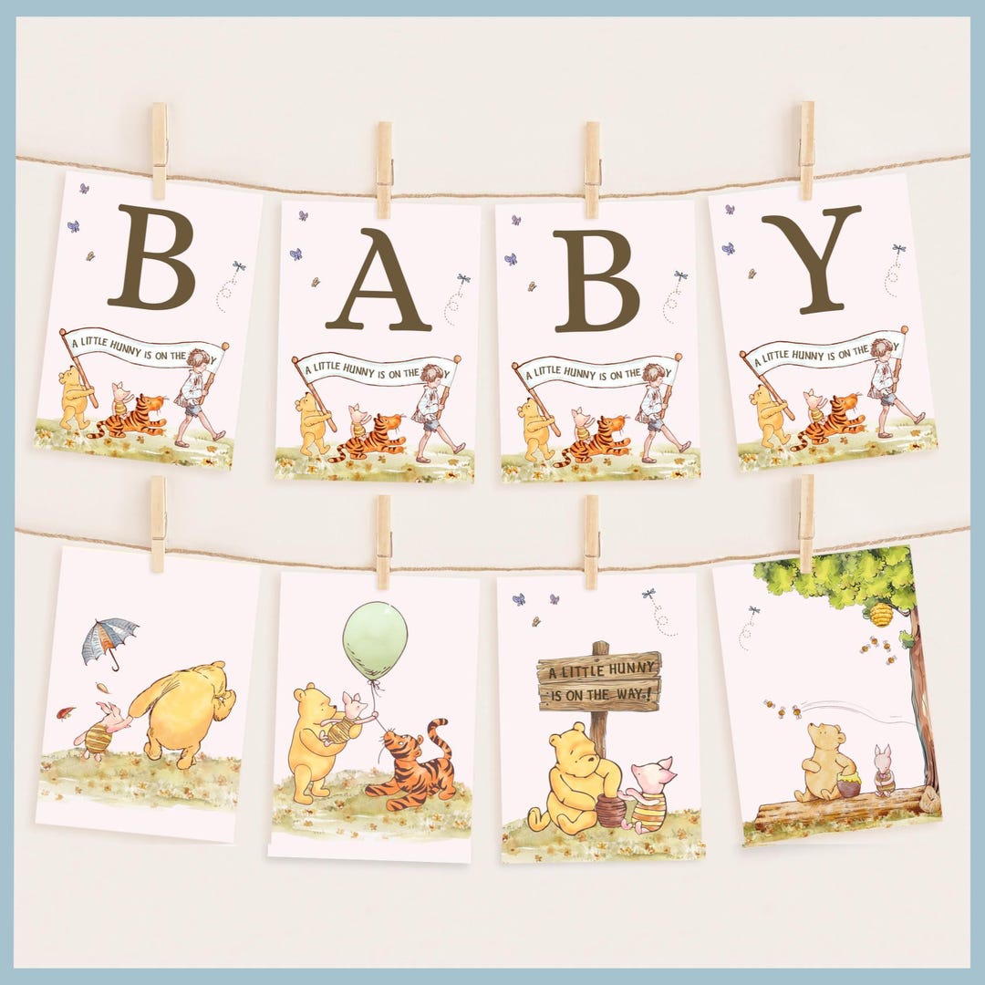 Pink Classic Winnie the Pooh Baby Shower Bunting Banner Sign Printable ...