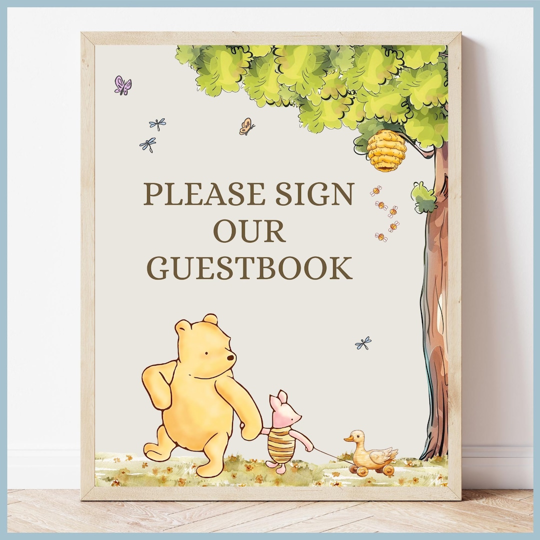 Beige Classic Winnie the Pooh Baby Shower Please Sign Our Guestbook ...