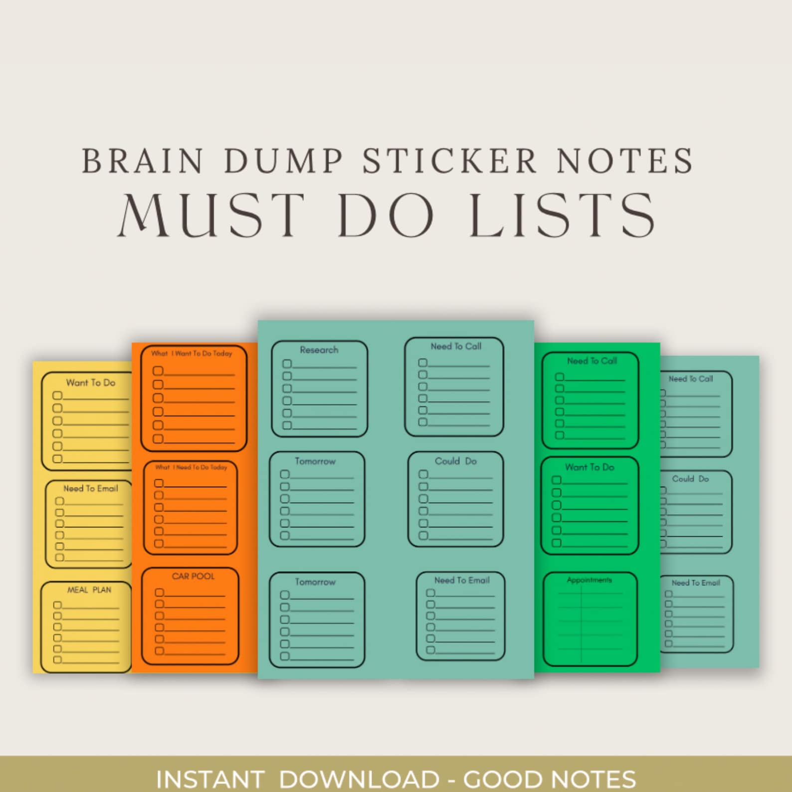 Brain Dump Sticky Notes | Must-do Lists for Digital Planning ...
