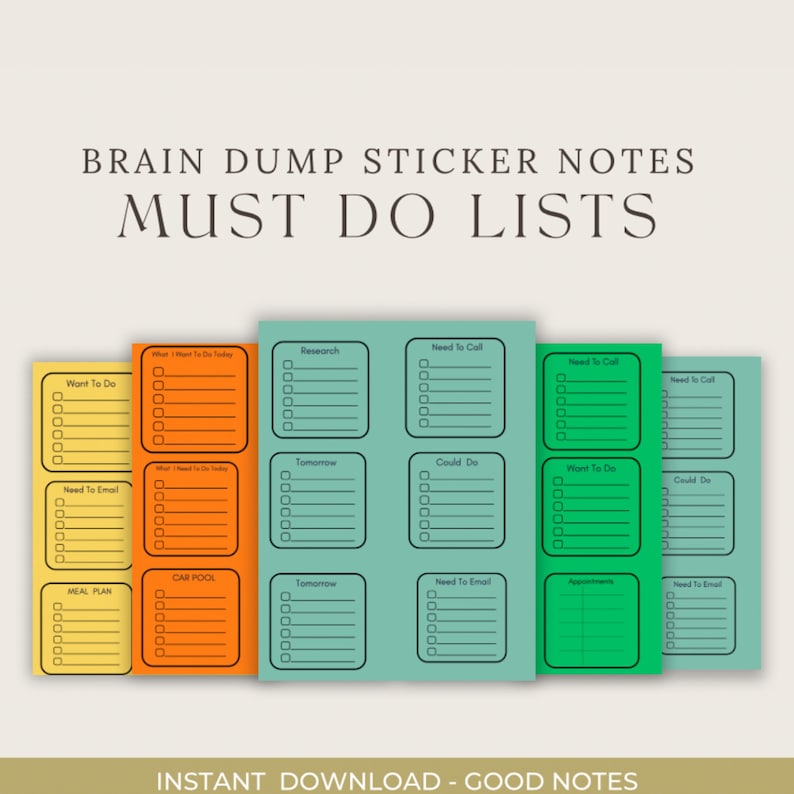 Brain Dump Sticky Notes | Must-do Lists for Digital Planning ...