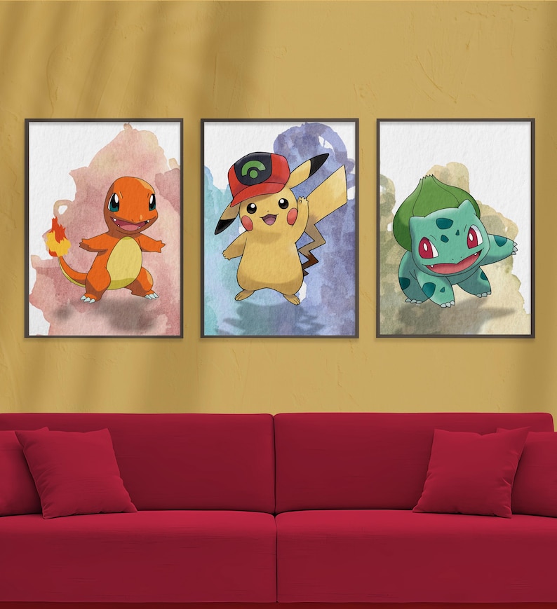 Pokemo Poster Set of 3, Japanese Cartoon Pokemo Digital Art, Anime ...