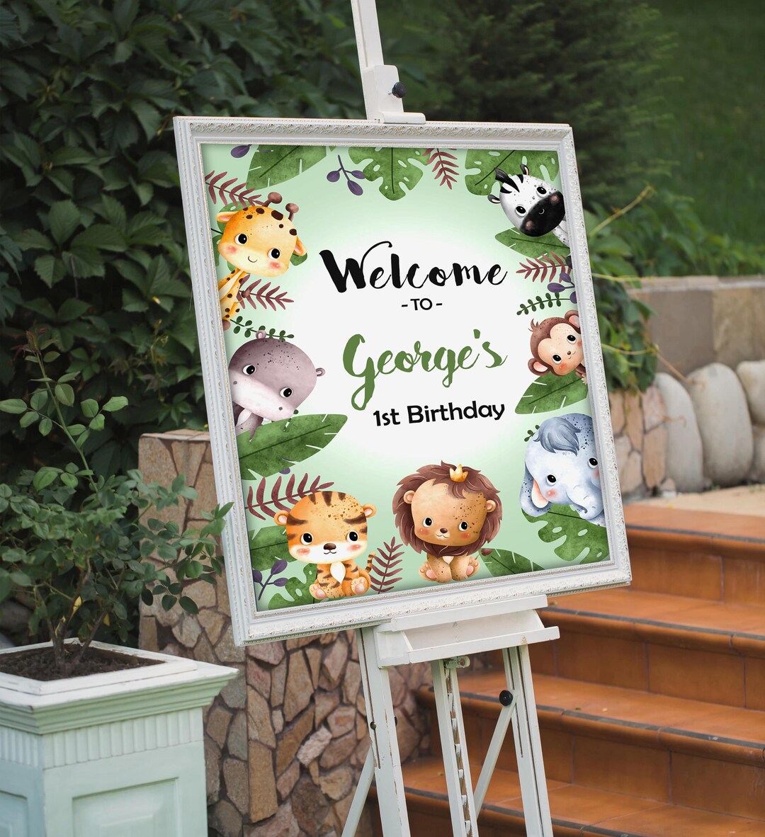 Editable Jungle Animals Welcome Sign: Safari Birthday Party (digital ...