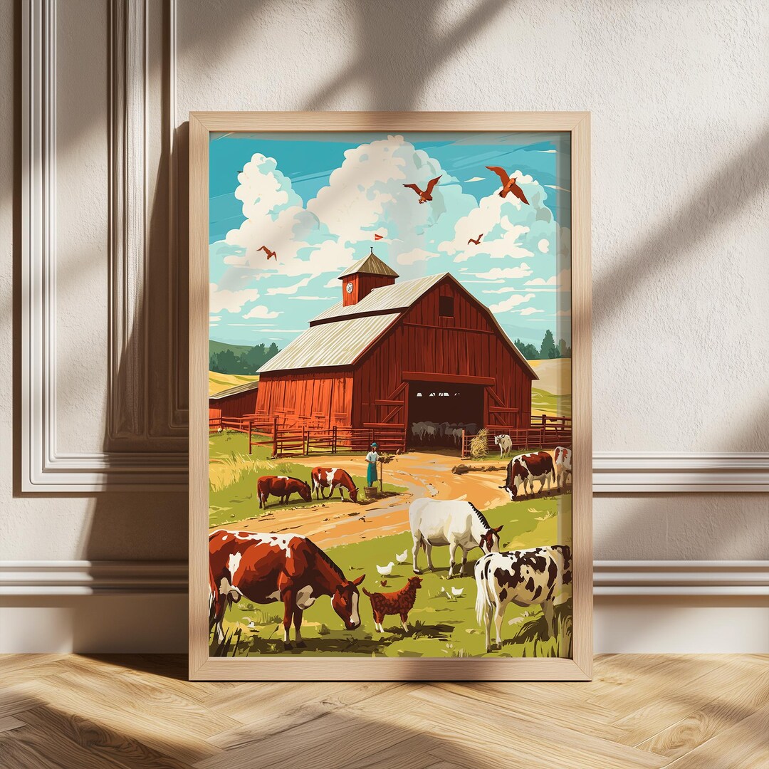 Farmhouse Retro Poster, Retro Prints, Rustic Wall Art, Vintage Farm ...
