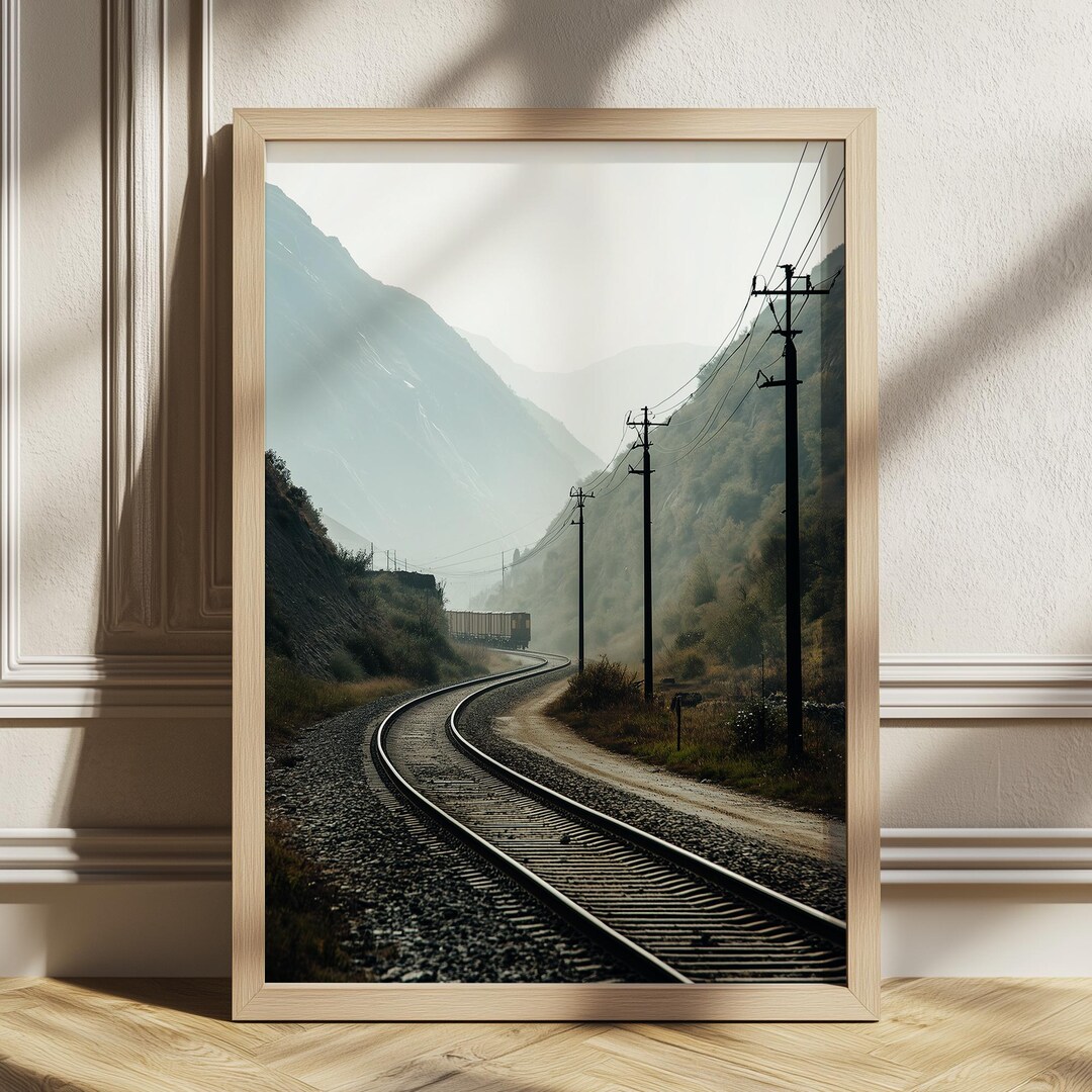 Moody Train Track Landscape, Cinematic Railway Through Mountains ...