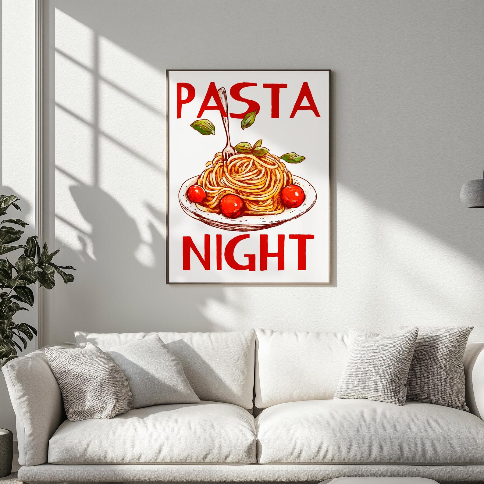 Pasta Night Print, Retro Italian Food Print, Spaghetti Art, Trendy ...
