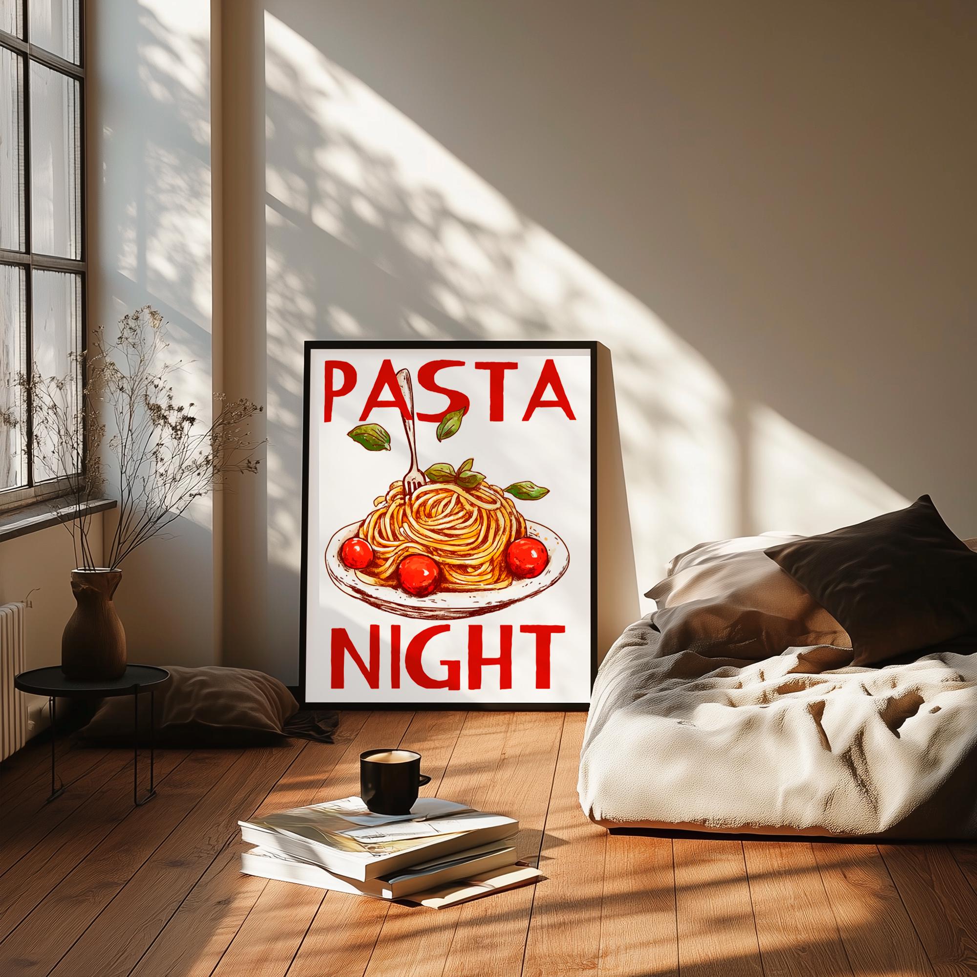 Pasta Night Print, Retro Italian Food Print, Spaghetti Art, Trendy ...