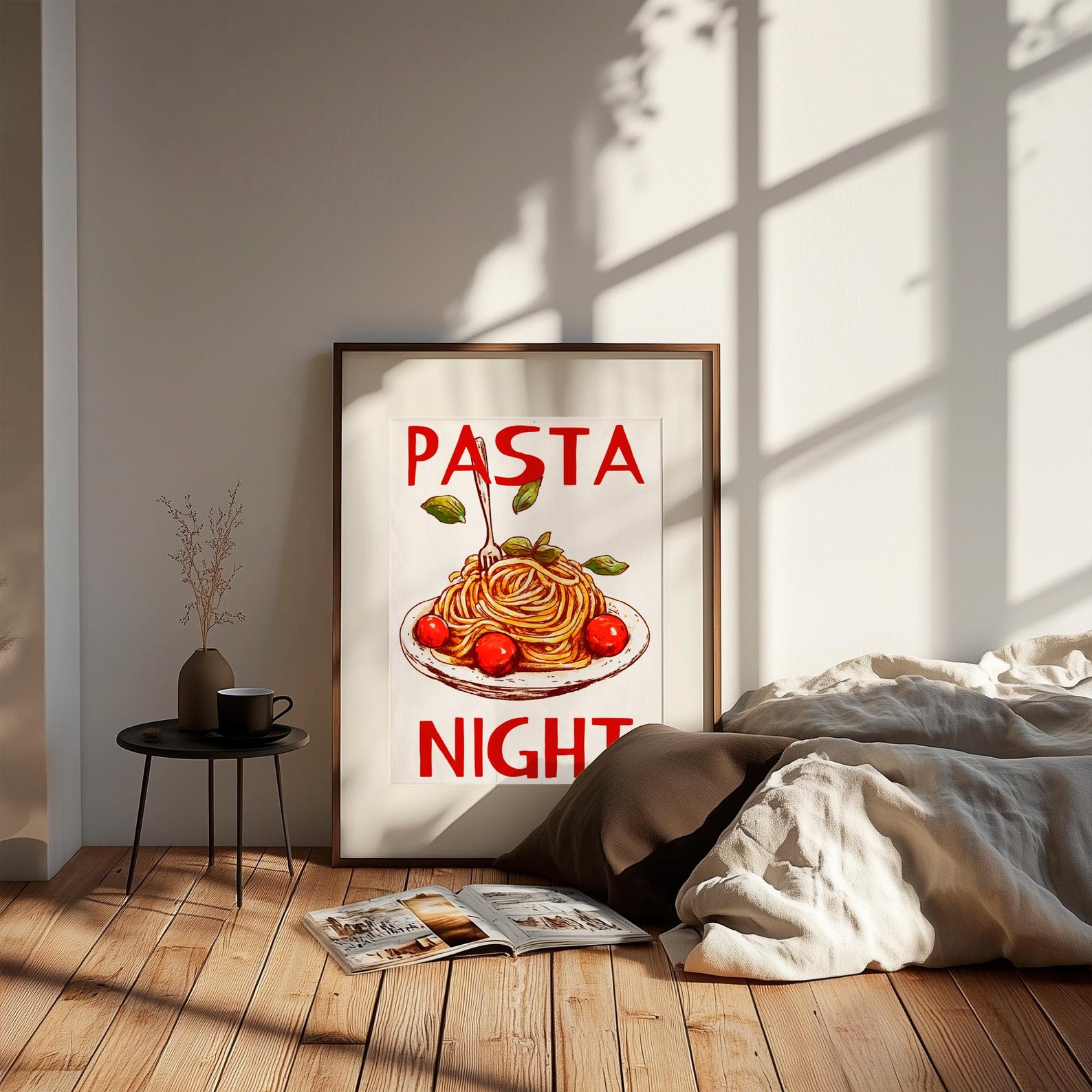 Pasta Night Print, Retro Italian Food Print, Spaghetti Art, Trendy ...