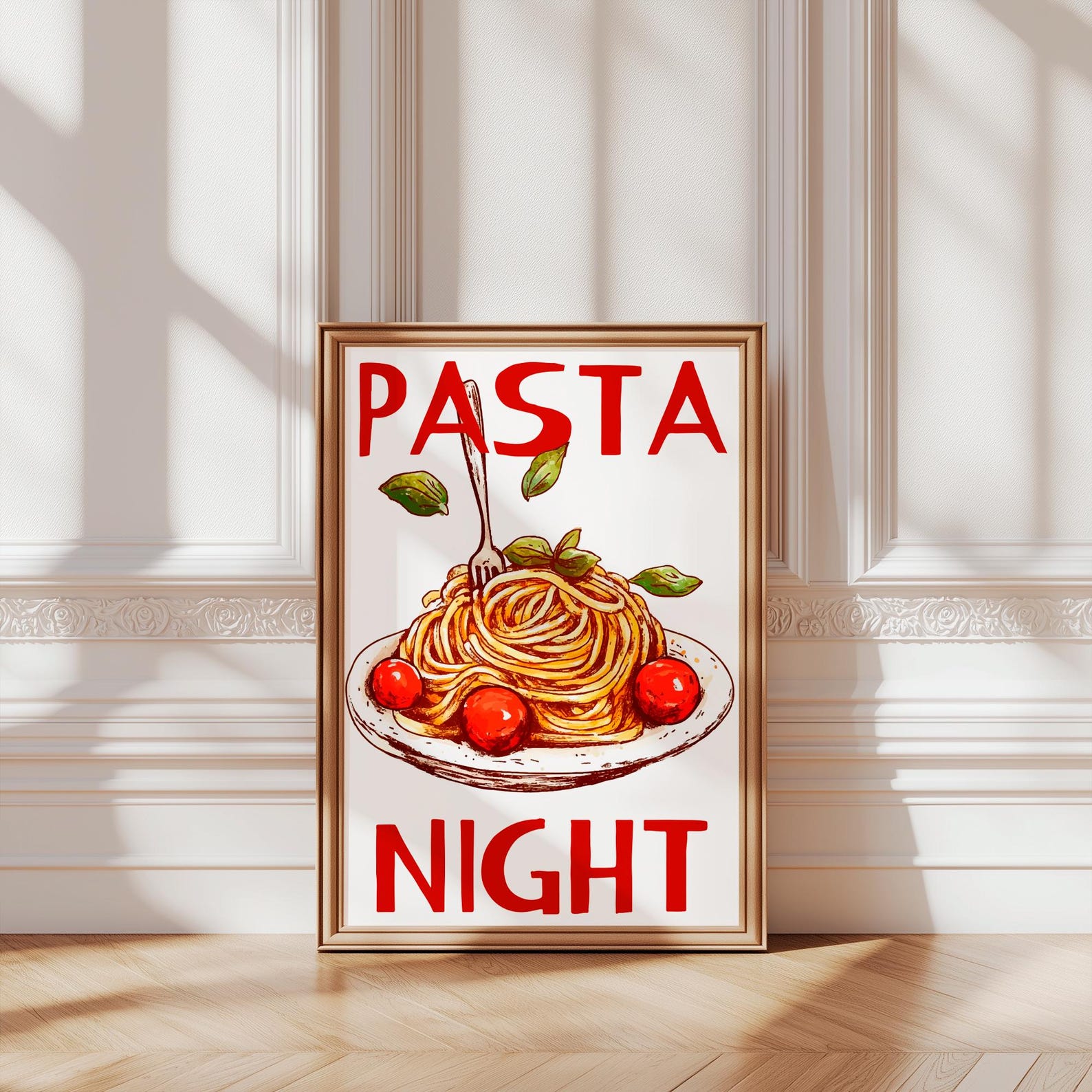 Pasta Night Print, Retro Italian Food Print, Spaghetti Art, Trendy ...