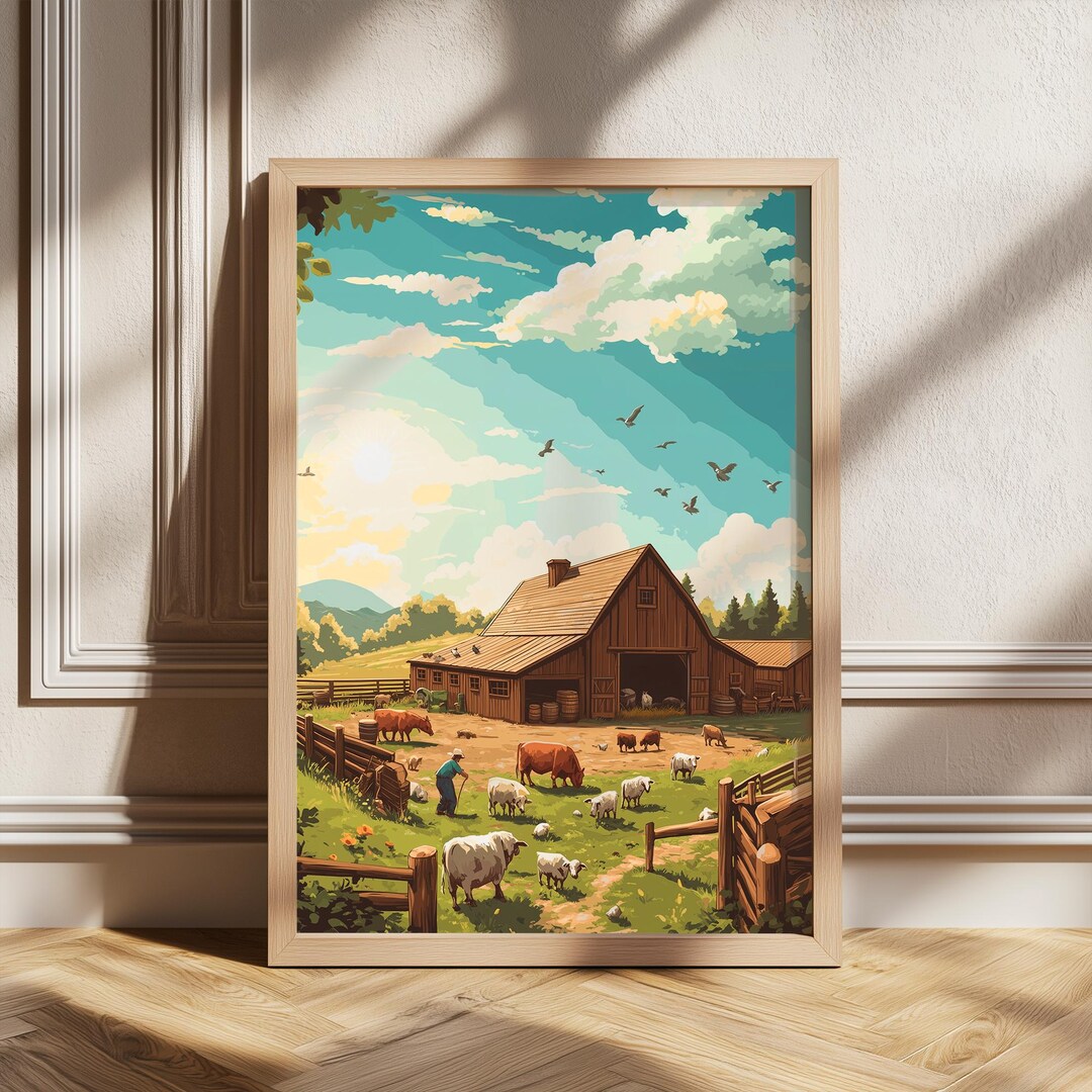 Farmhouse Poster, Digital Poster, Western Style Poster, Wooden Barn ...