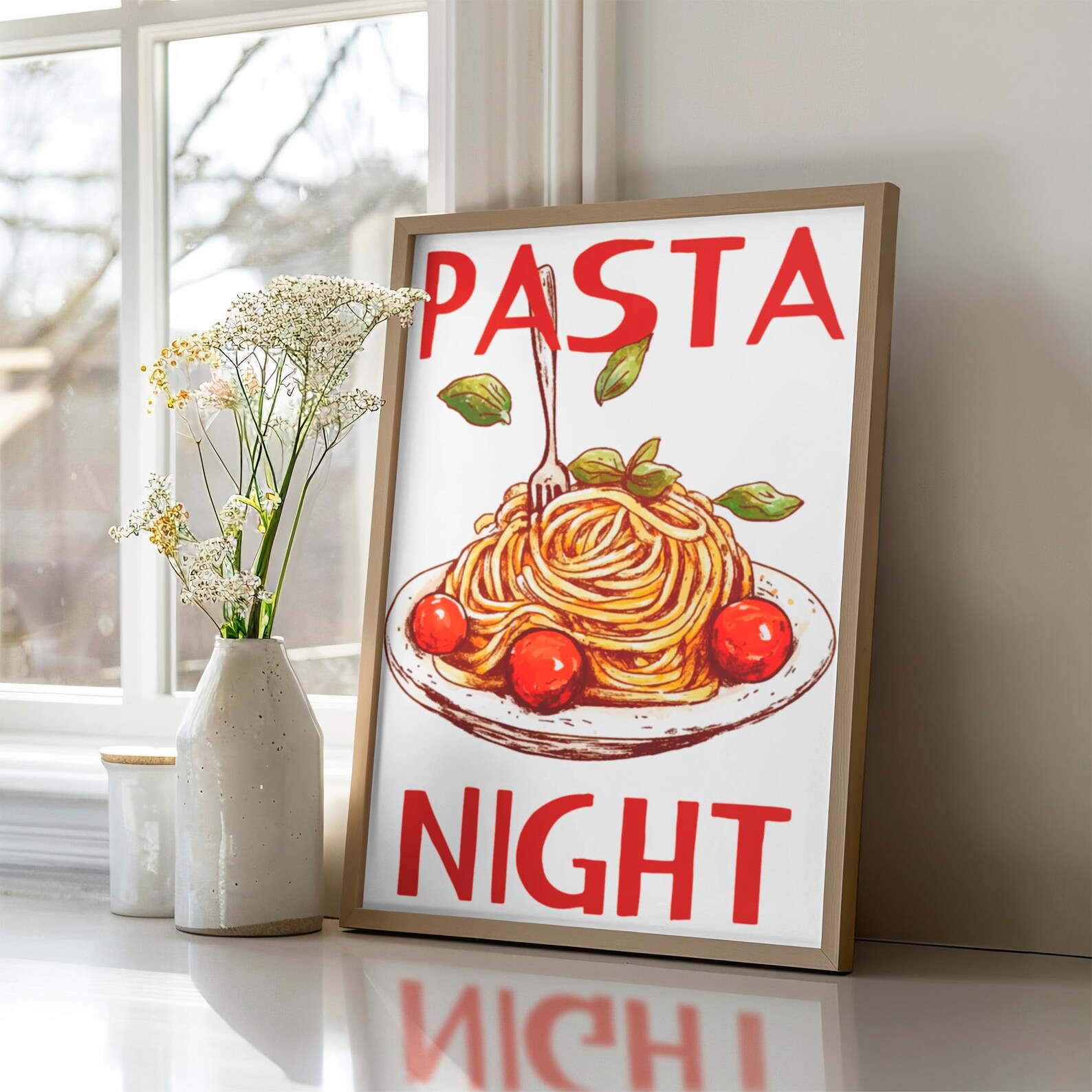 Pasta Night Print, Retro Italian Food Print, Spaghetti Art, Trendy ...