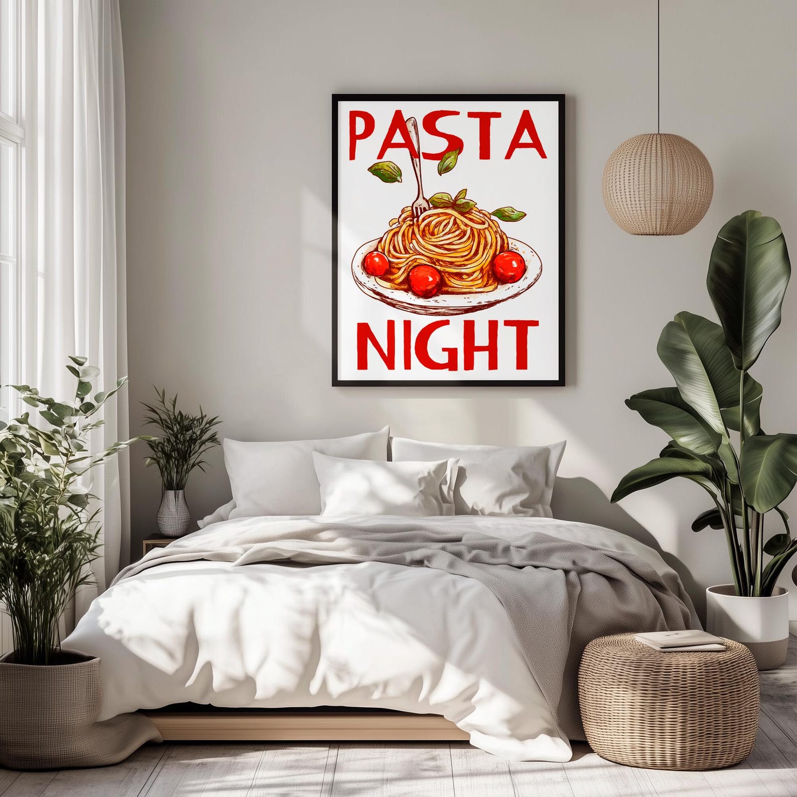 Pasta Night Print, Retro Italian Food Print, Spaghetti Art, Trendy ...