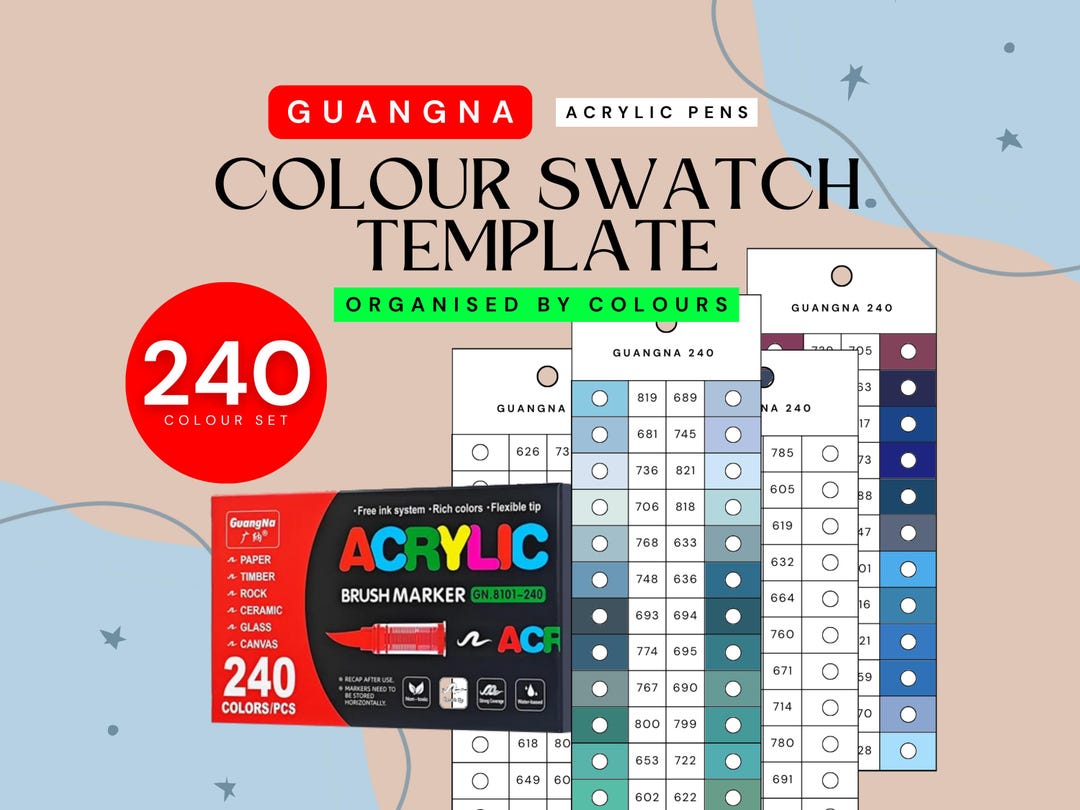 Guangna 240-piece Acrylic Paint Markers Colour-organised Swatch ...