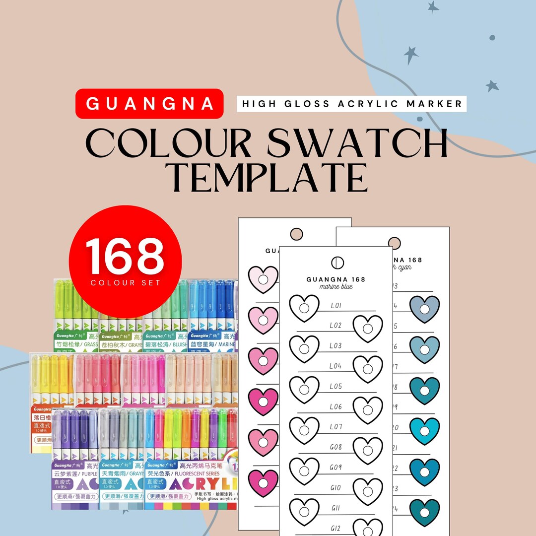 Guangna Acrylic Marker Swatch Template: 168 Color Chart, Hearts ...
