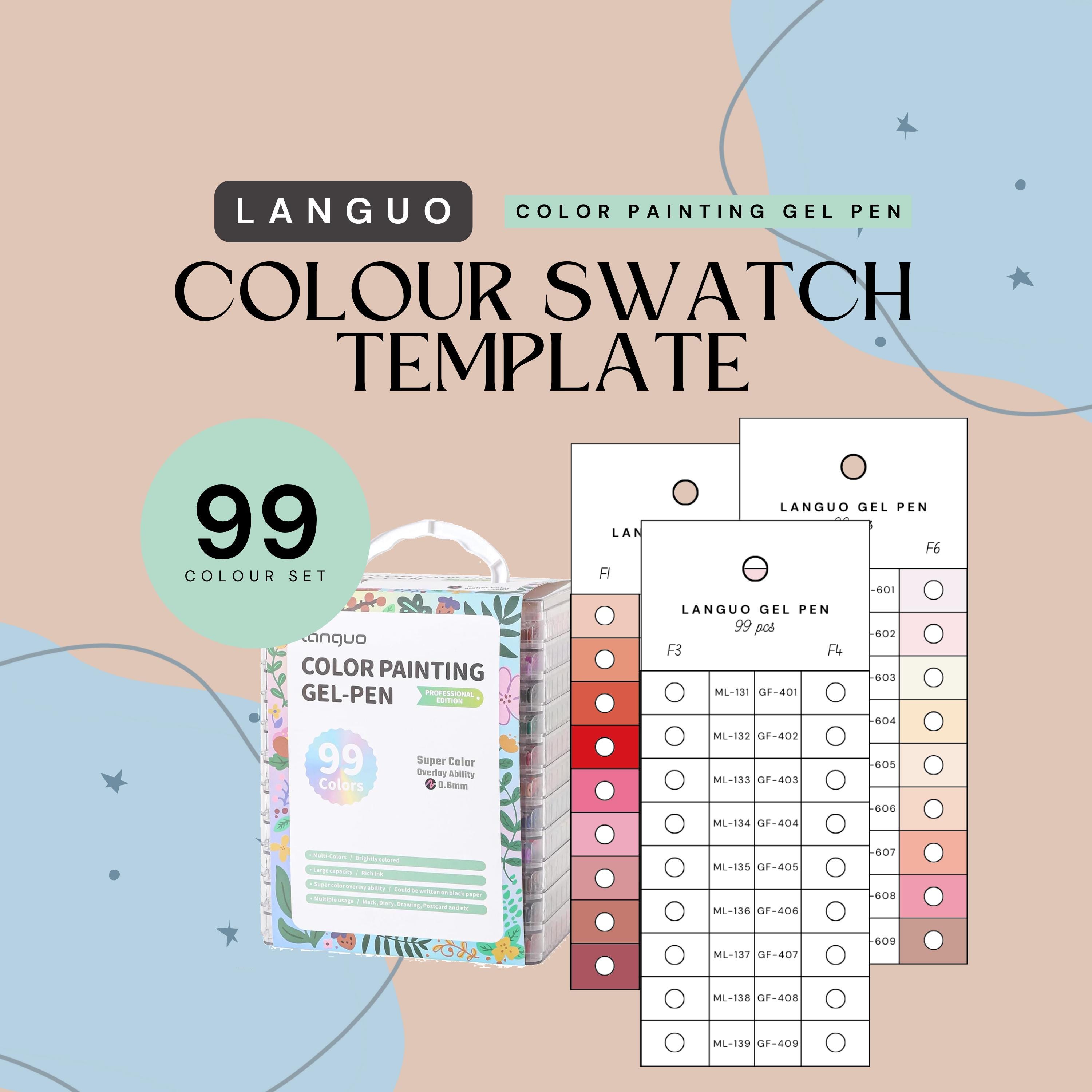 Languo Color Painting Gel Pen 99pcs Swatch Template | Instant Download ...