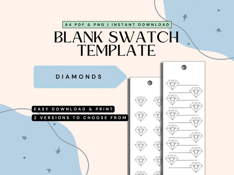 Digital Blank Colour Swatch Template – Diamonds Printable Colour Chart ...
