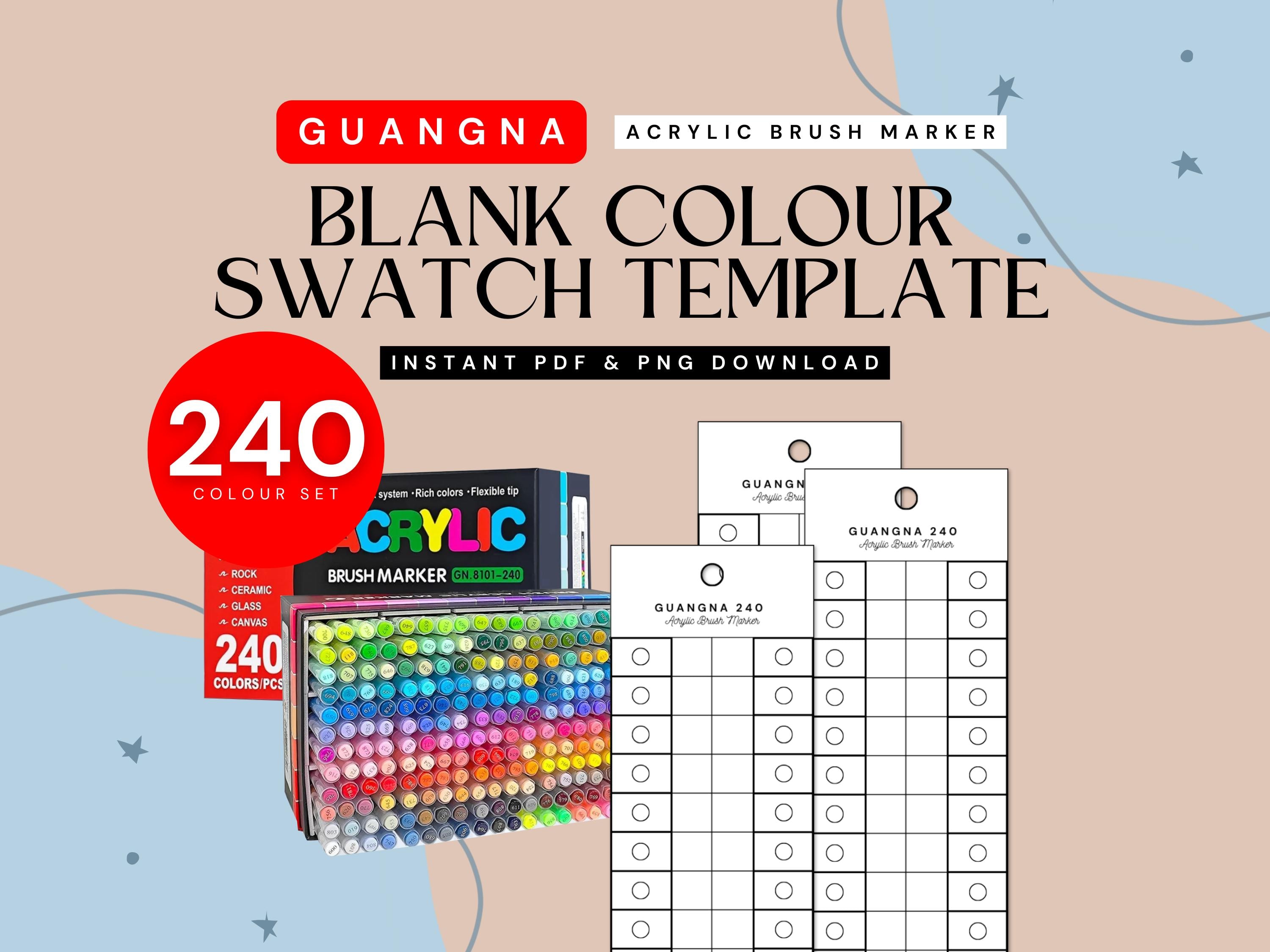 Blank Colour Swatch Template for the Guangna 240-piece Acrylic Brush ...