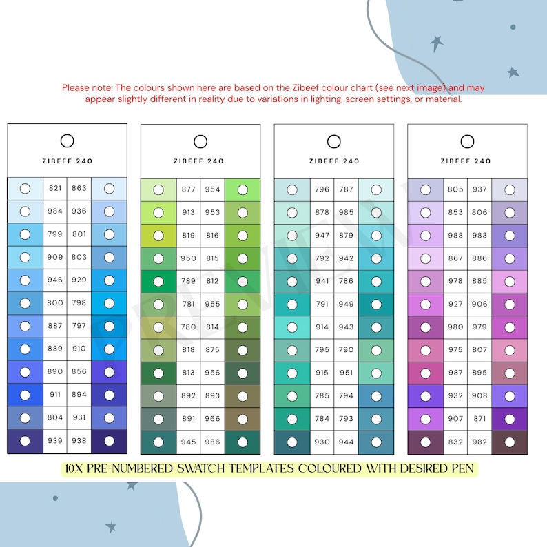 Zibeef 240-piece Acrylic Paint Markers Colour-organised Swatch Template ...