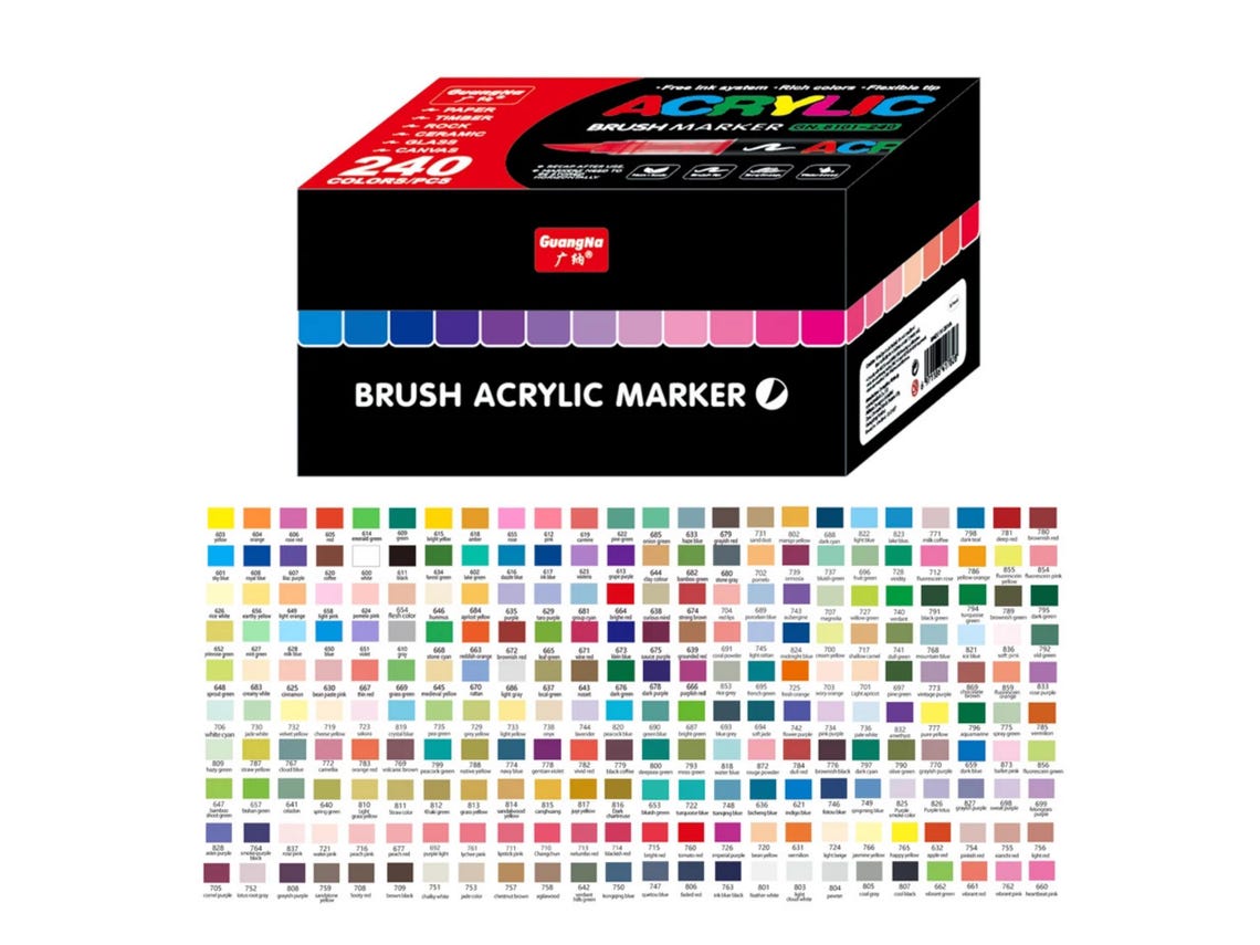 Guangna 240-piece Acrylic Paint Markers Colour-organised Swatch ...