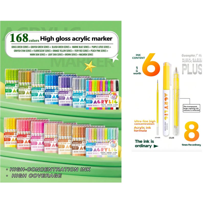 Guangna Acrylic Marker Swatch Template: 168 Color Chart (digital PDF ...