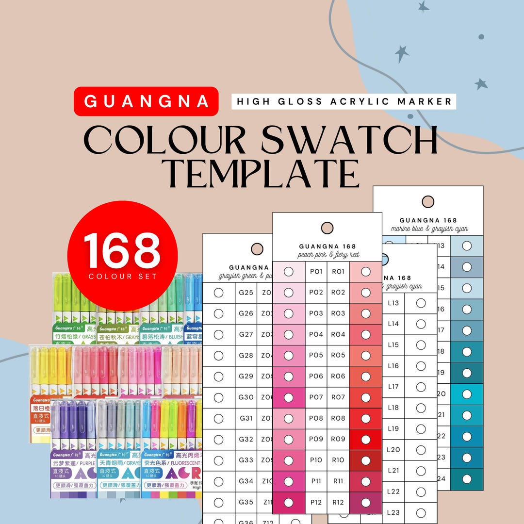 Guangna 168-piece High Gloss Acrylic Markers Swatch Template ...