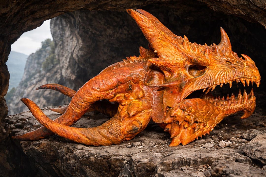 Large Dragon Skull Sculpture | Fantasy Dragon Decor | Gothic Medieval ...