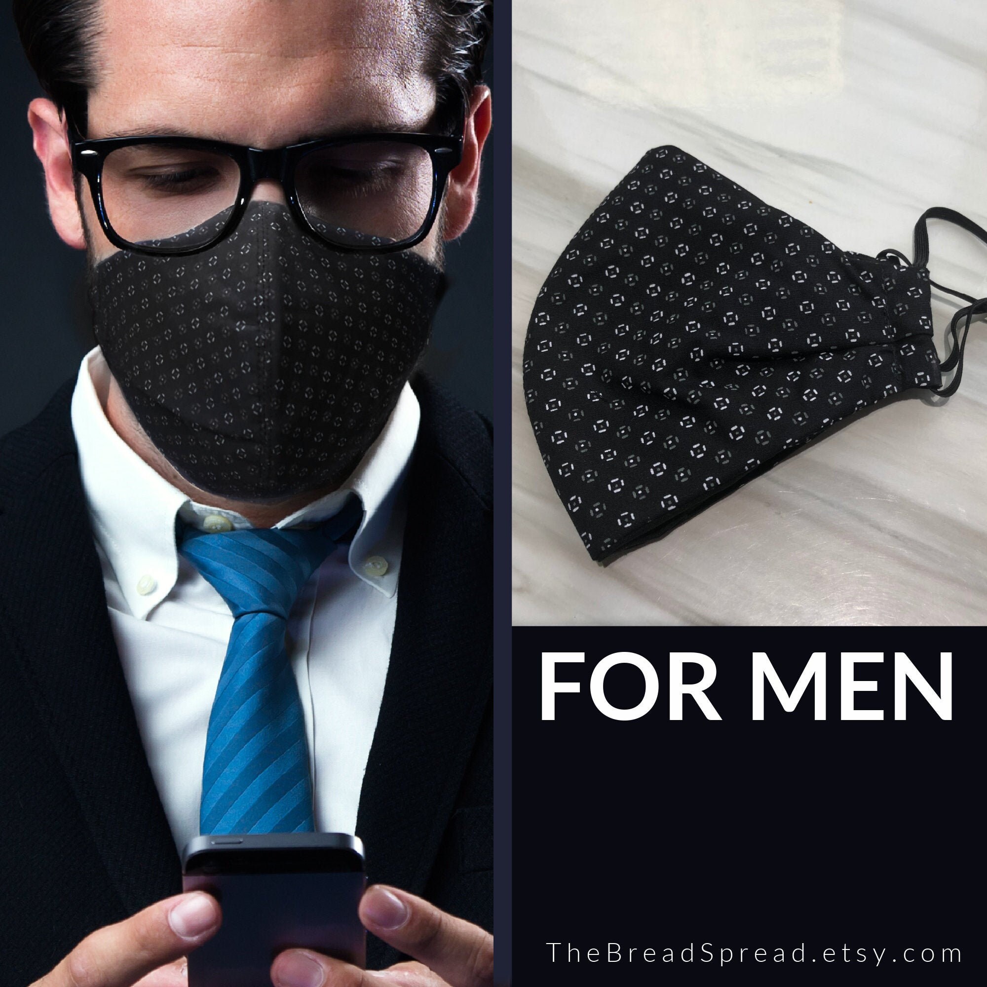 Men's Fabric Mask, Formal Black Face Mask With Filter Pocket ...