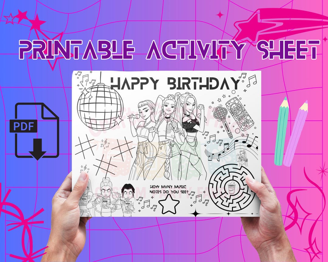 Huntrix Demon Hunters Birthday Printable Activity Sheet | Kids Party ...