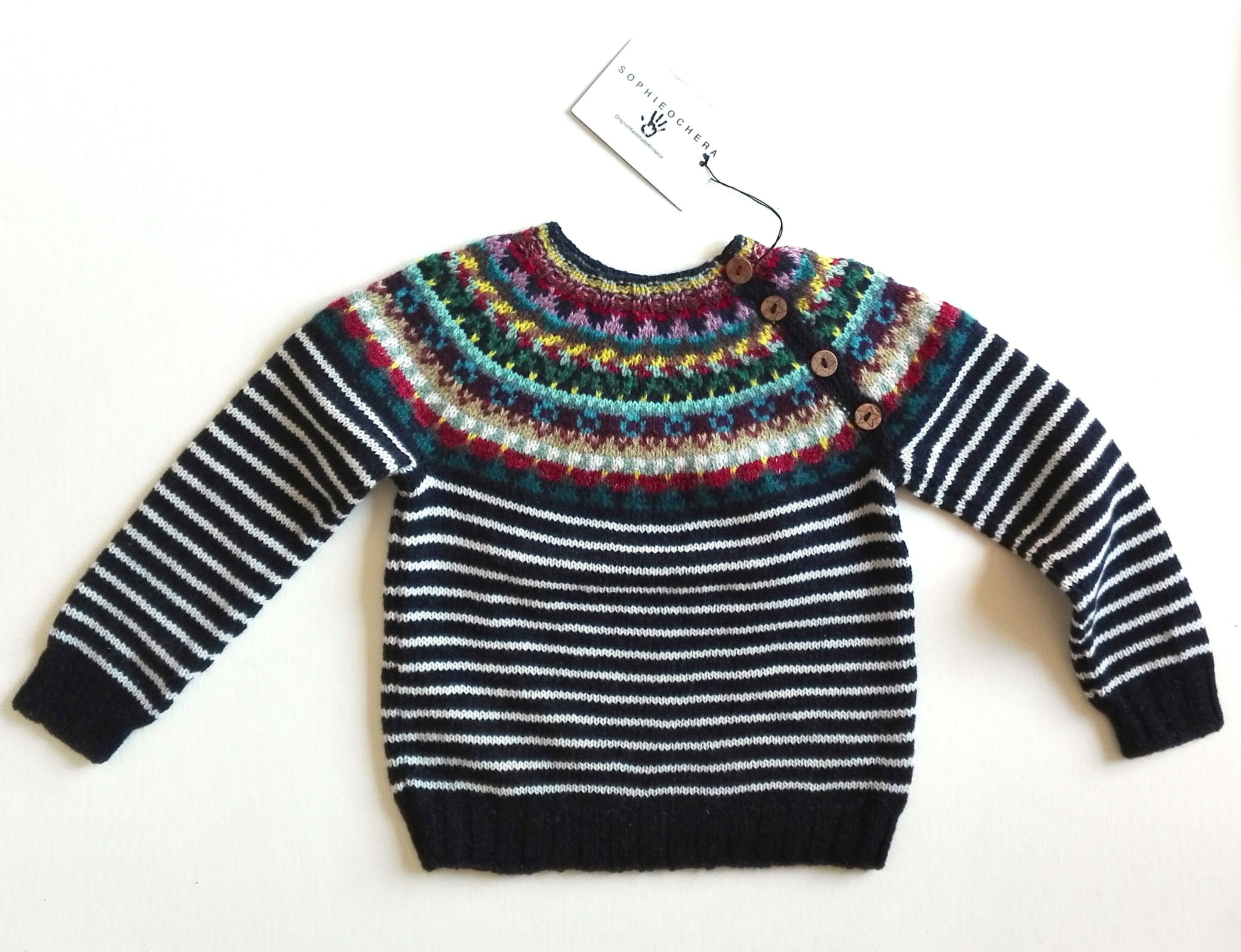 Navy Marini re Striped Sweater With Fair Isle Yoke Etsy