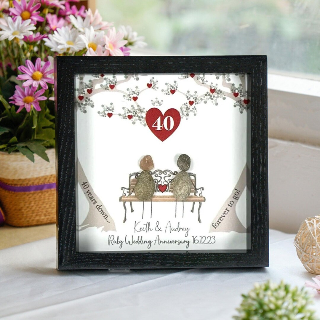 Personalized 40th Ruby Wedding Anniversary Pebble Art Frame Thoughtful ...