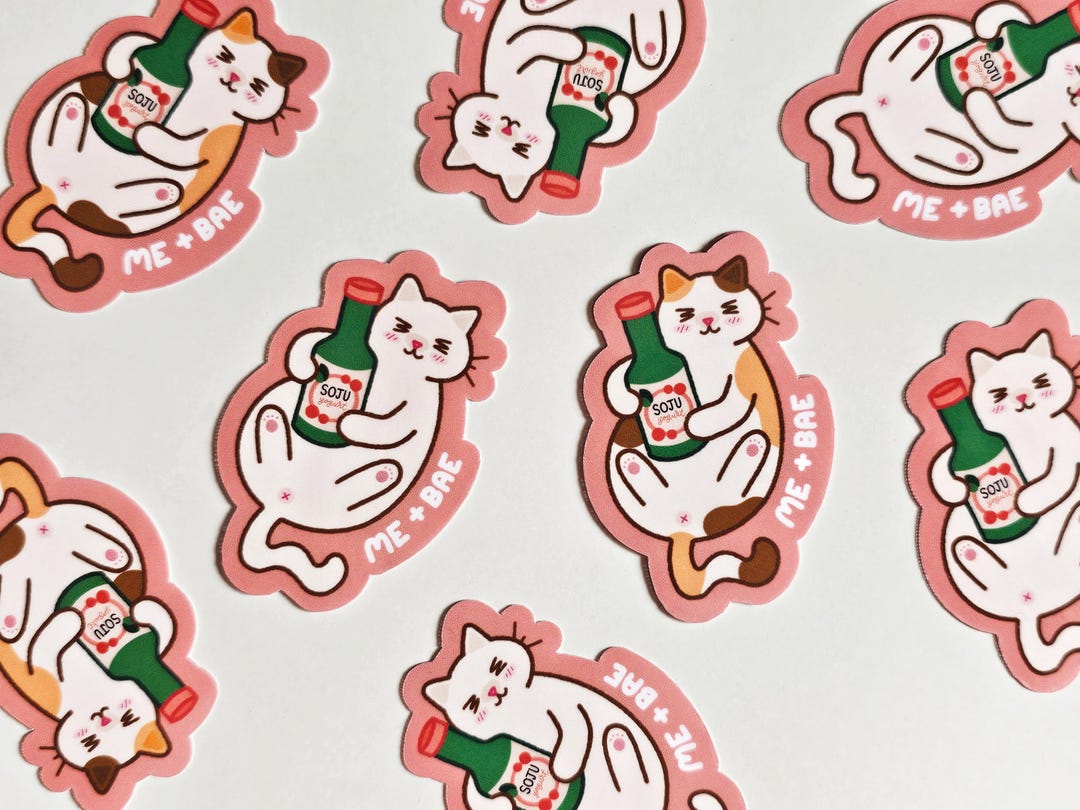 Me and Bae Soju Cat Sticker | Cute Kitty Waterproof Vinyl Sticker - Etsy