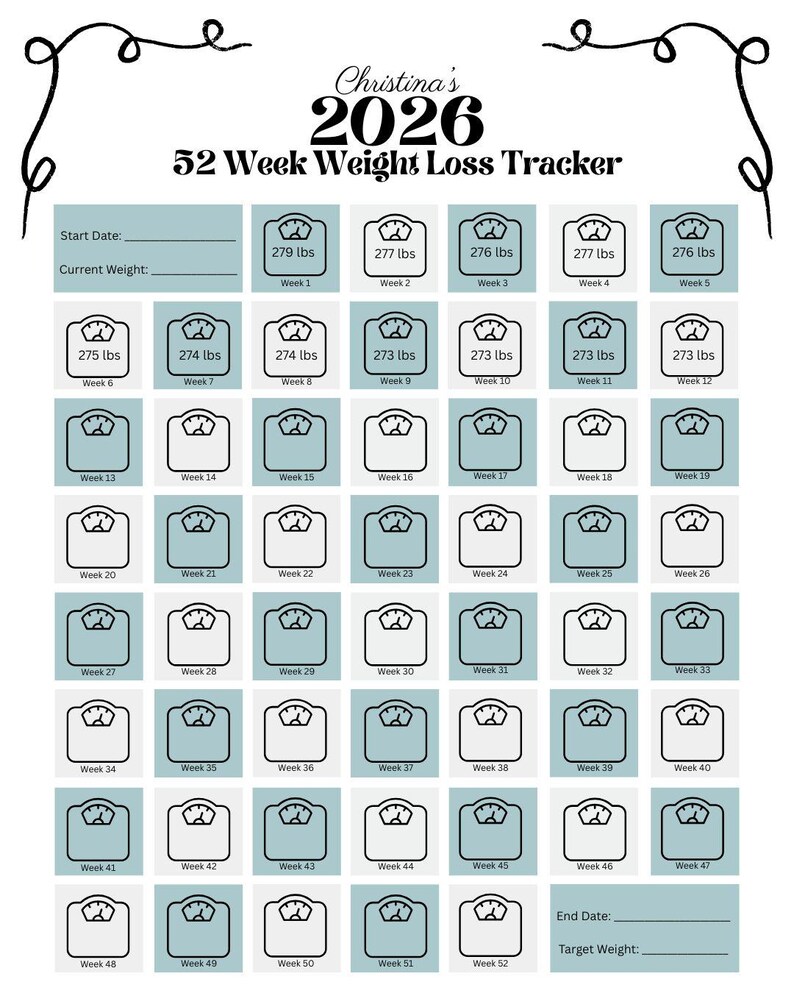 2026 Weight Loss Tracker Printable | 52 Week Chart (digital Download ...