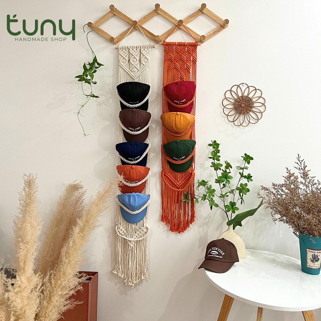 Macrame Baseball Cap Hanger, Trucker Cap Holder, Cap Rack, Hat Storage ...