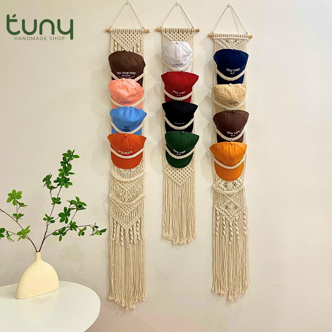 Boho Macrame Hat Wall Hanging, Macrame Cap Hanger, Boho Cap Holder, Cap ...