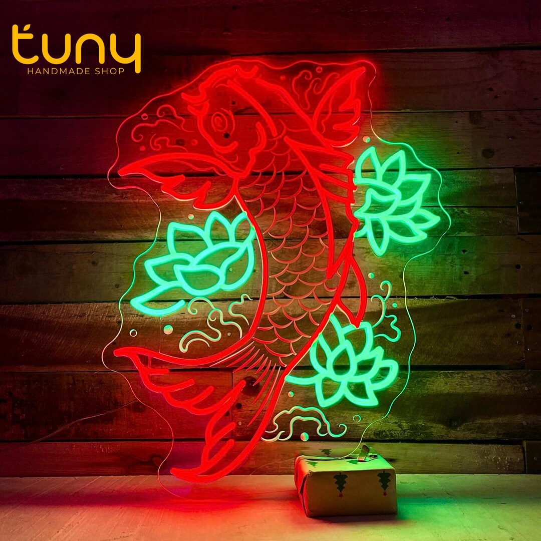 Koi Fish Neon Sign, Koi a Lotus Light Sign, Koi Fish Wall Art, Koi ...