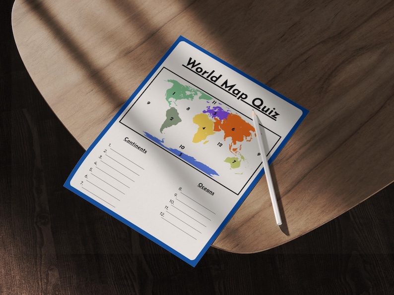 World Map Quiz Worksheet | Continents & Oceans Geography Activity ...