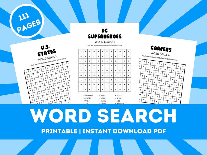 111-page Printable Word Search Puzzle Book | Fun Digital Download for ...
