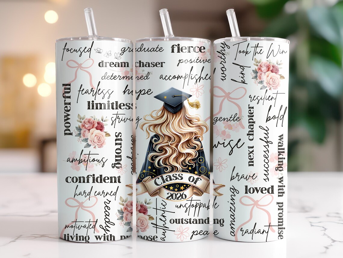 Graduation 2026 Positive Affirmations Tumbler Wrap PNG | Pink Coquette ...