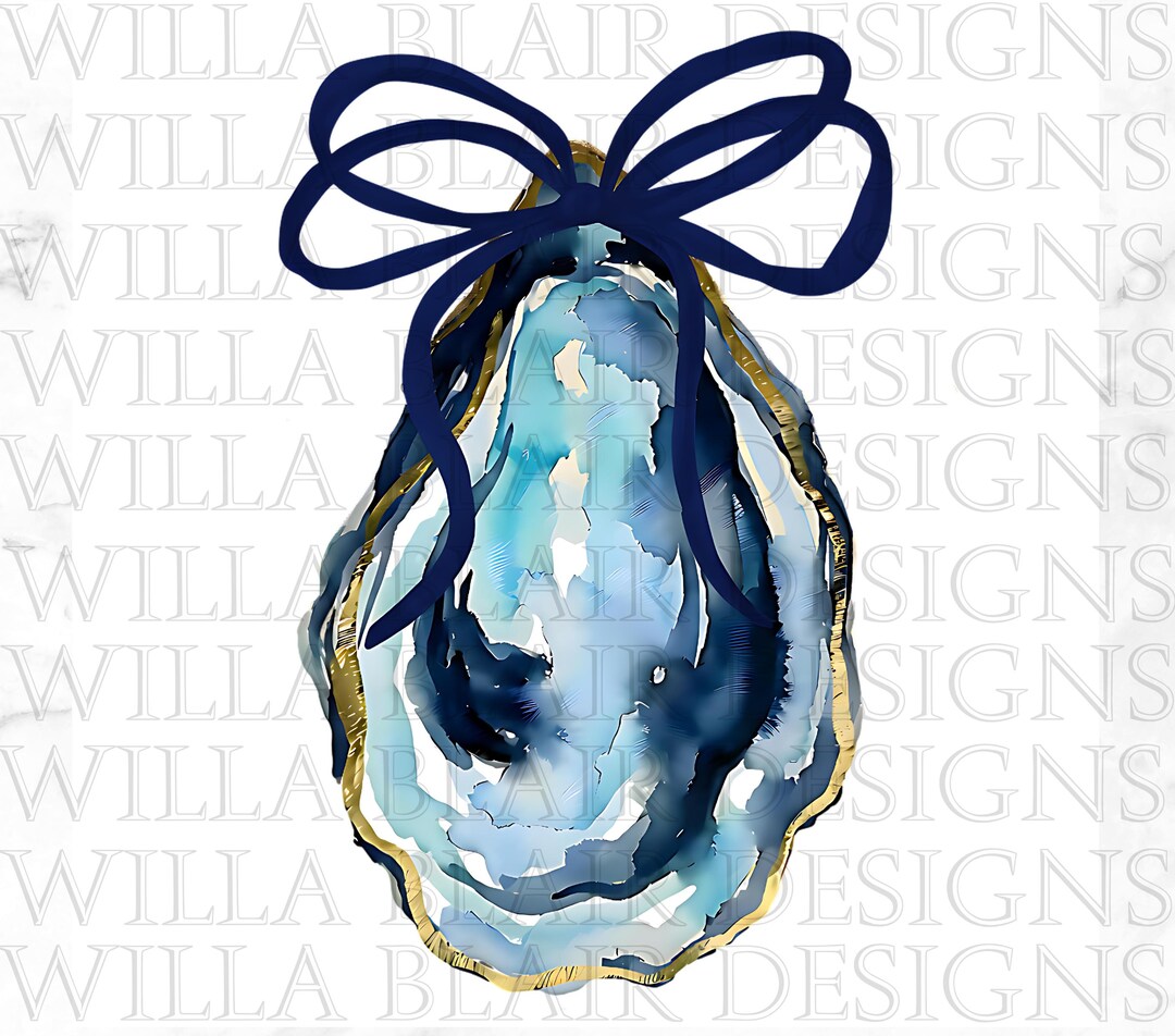 Blue Oyster Shell With Bow PNG Blue Oyster Blue Bow, Coquette Coastal ...