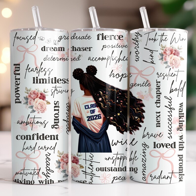2026 Graduation Tumbler Coquette Wrap PNG Empowered Afro Bohemian ...